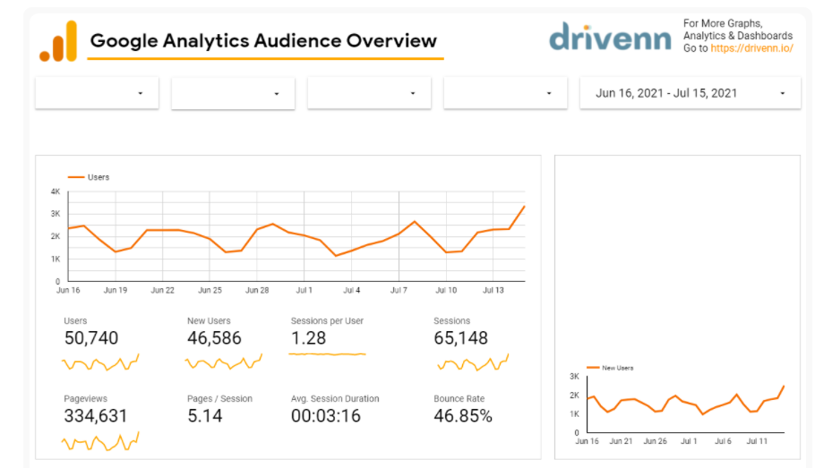 Google Analytics Audience Overview Dashboard - Drivenn